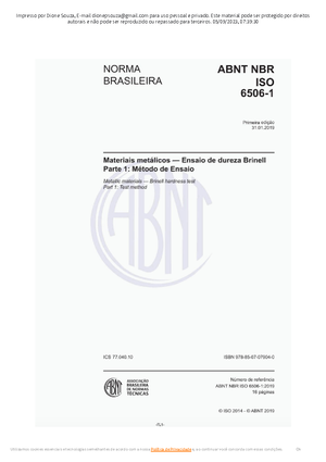 ISO 6506-1 de 01 2019 - Materiais metálicos - Ensaio de dureza Brinell ...