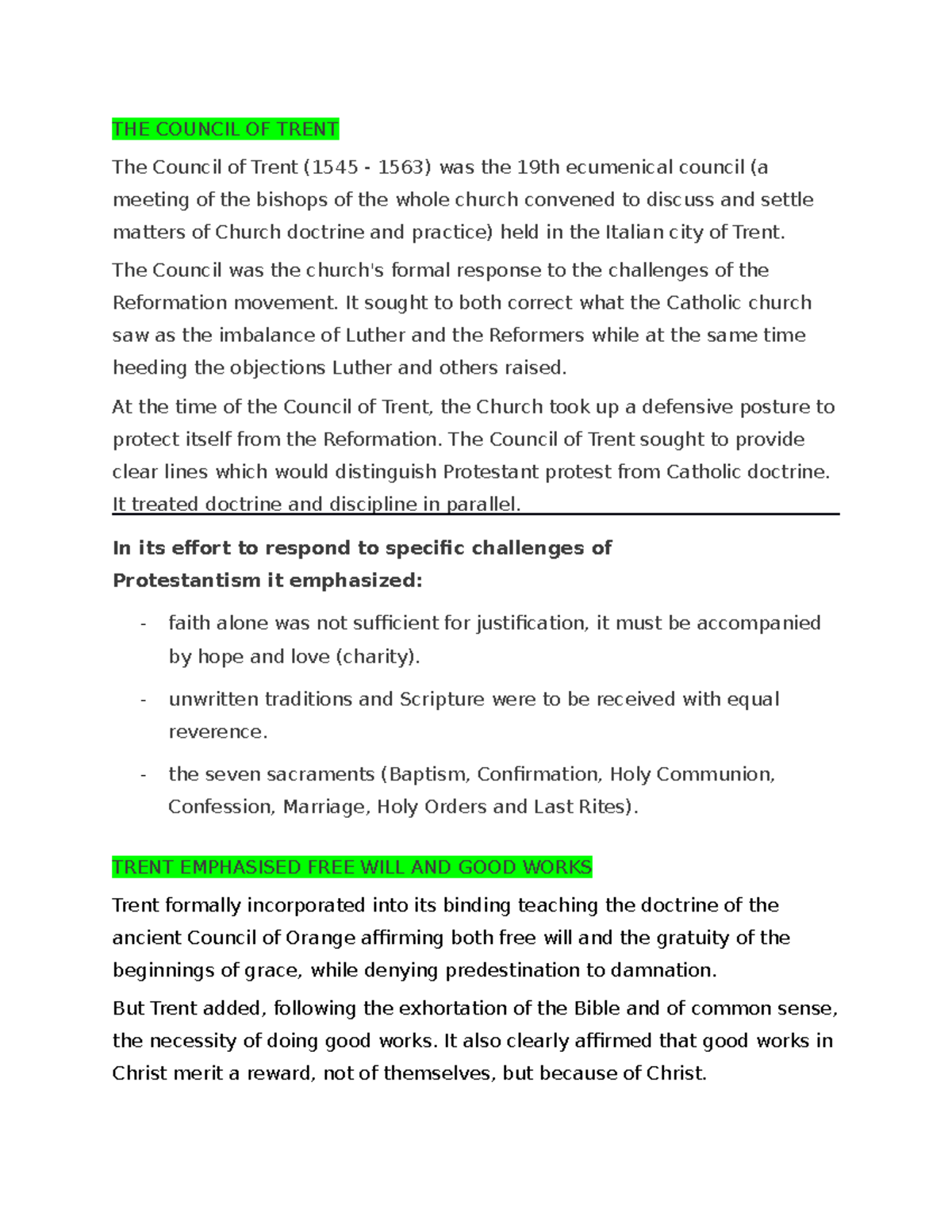 Lesson 3 - theo 204 - part 5 - THE COUNCIL OF TRENT The Council of ...