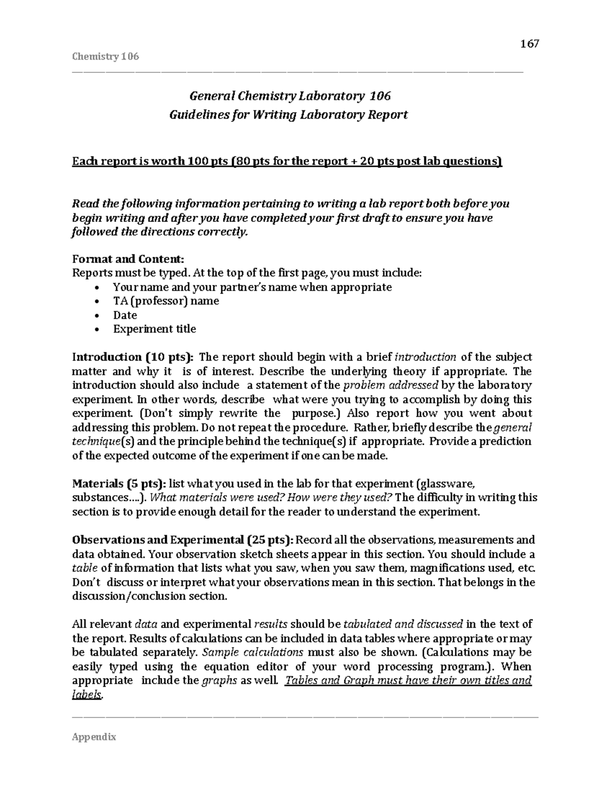 Lab Report Guidelines - Chemistry 106 - Studocu