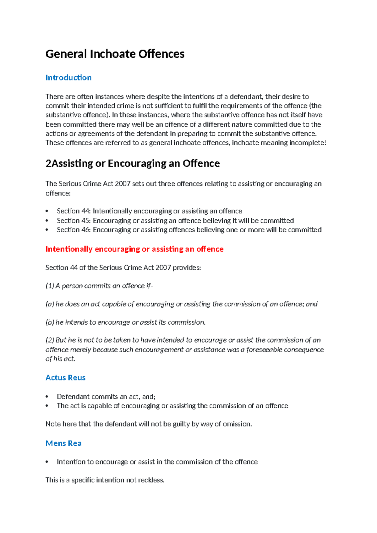 General Inchoate Offences - General Inchoate Offences Introduction ...