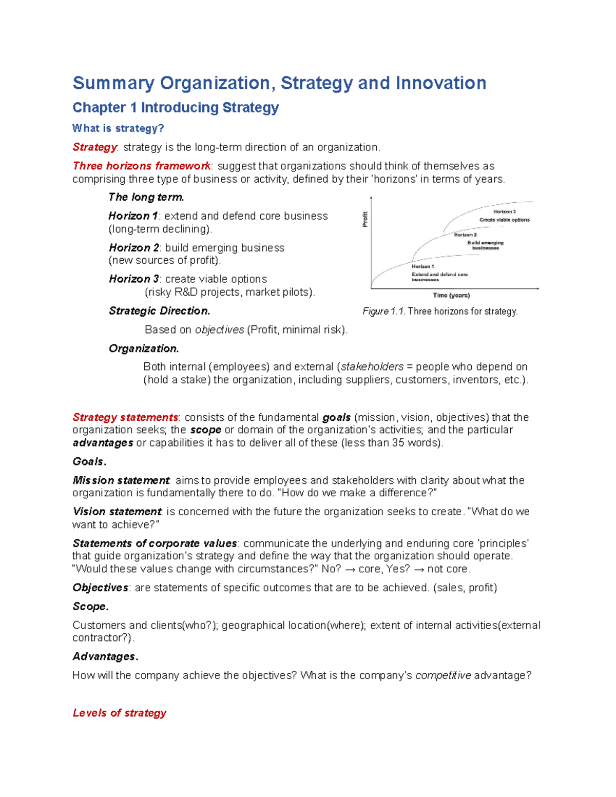 Summary Chapter 1 - Summary Organization, Strategy and 1 Introducing is ...