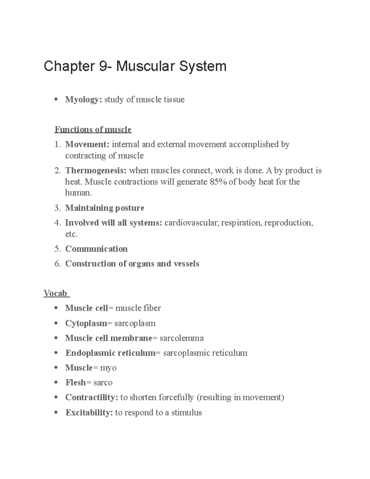 Chapter 9- muscular system notes - Chapter 9- Muscular System Myology ...