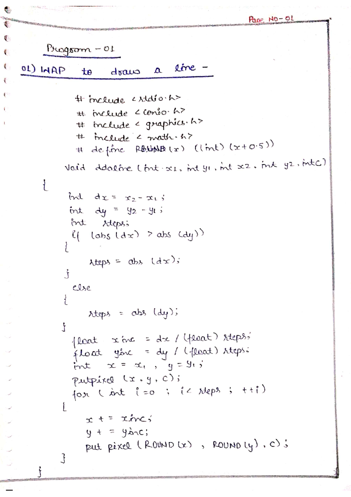 Graphics - easy to learn - Pane NO- OL Program - 01 01) WAP to draw a ...