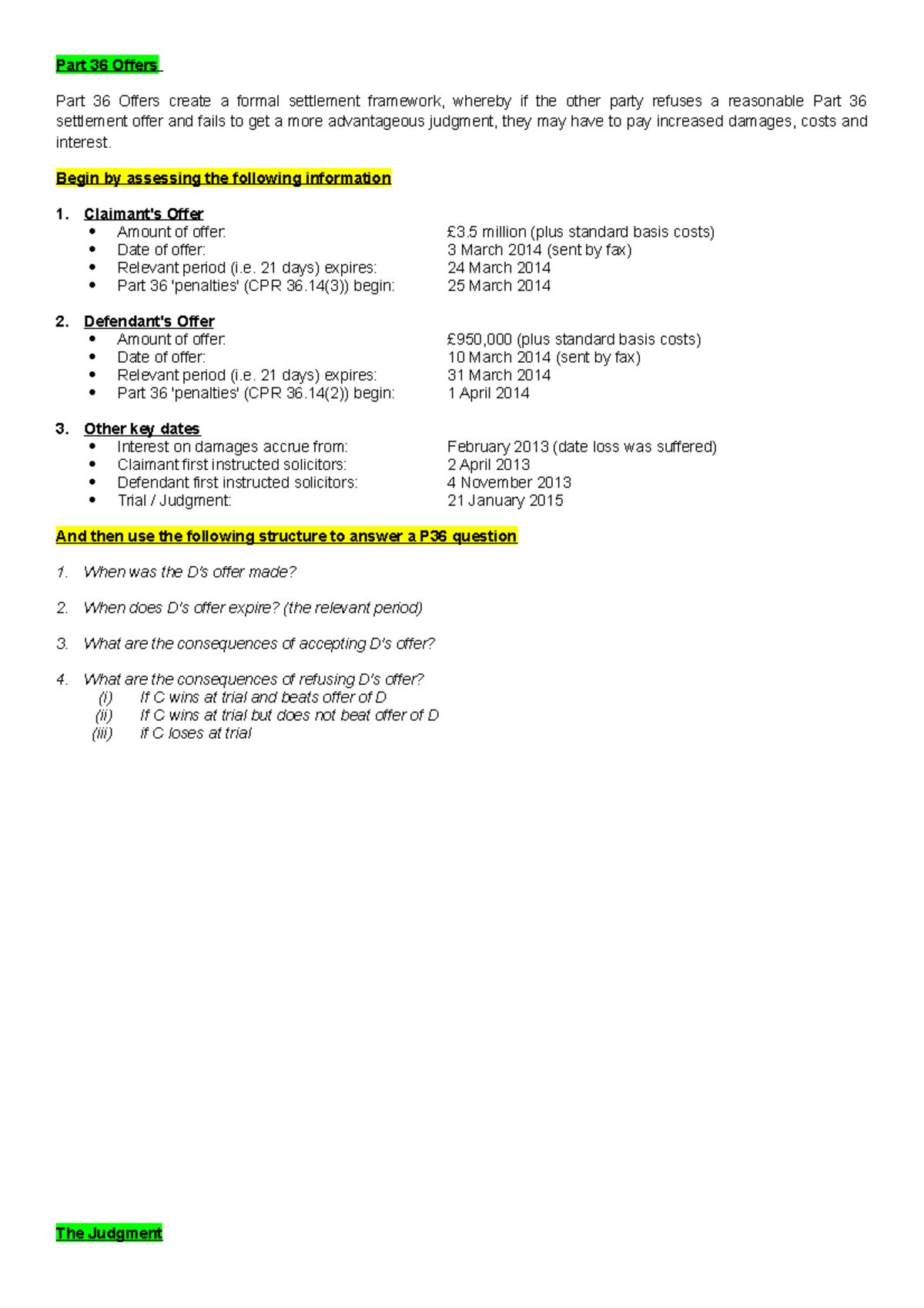 20. Part 36 Offers - Part 36 Offers Part 36 Offers create a formal ...