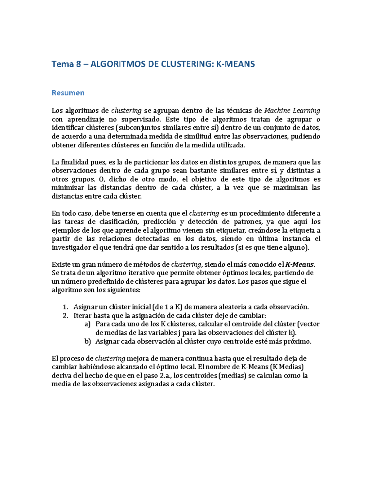 Tema 8 - K-Means Clustering - Tema 8 – ALGORITMOS DE CLUSTERING: K ...