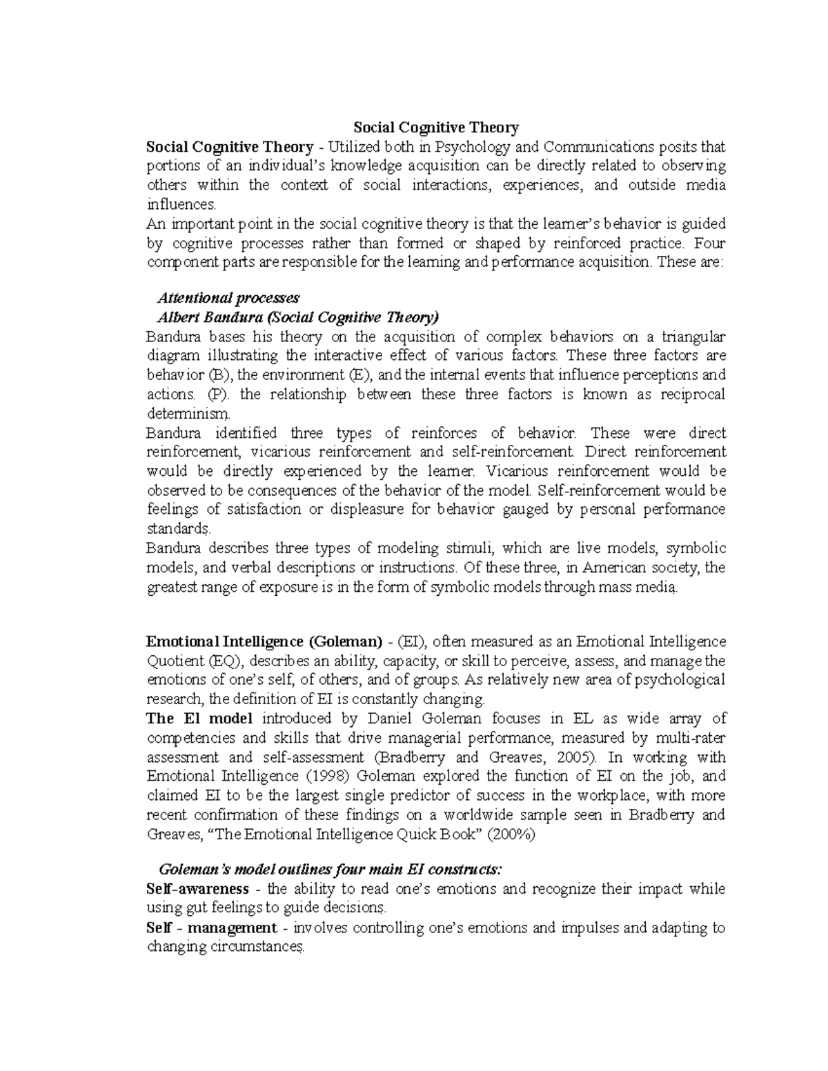 Social Cognitive Theory - Social Cognitive Theory Social Cognitive ...