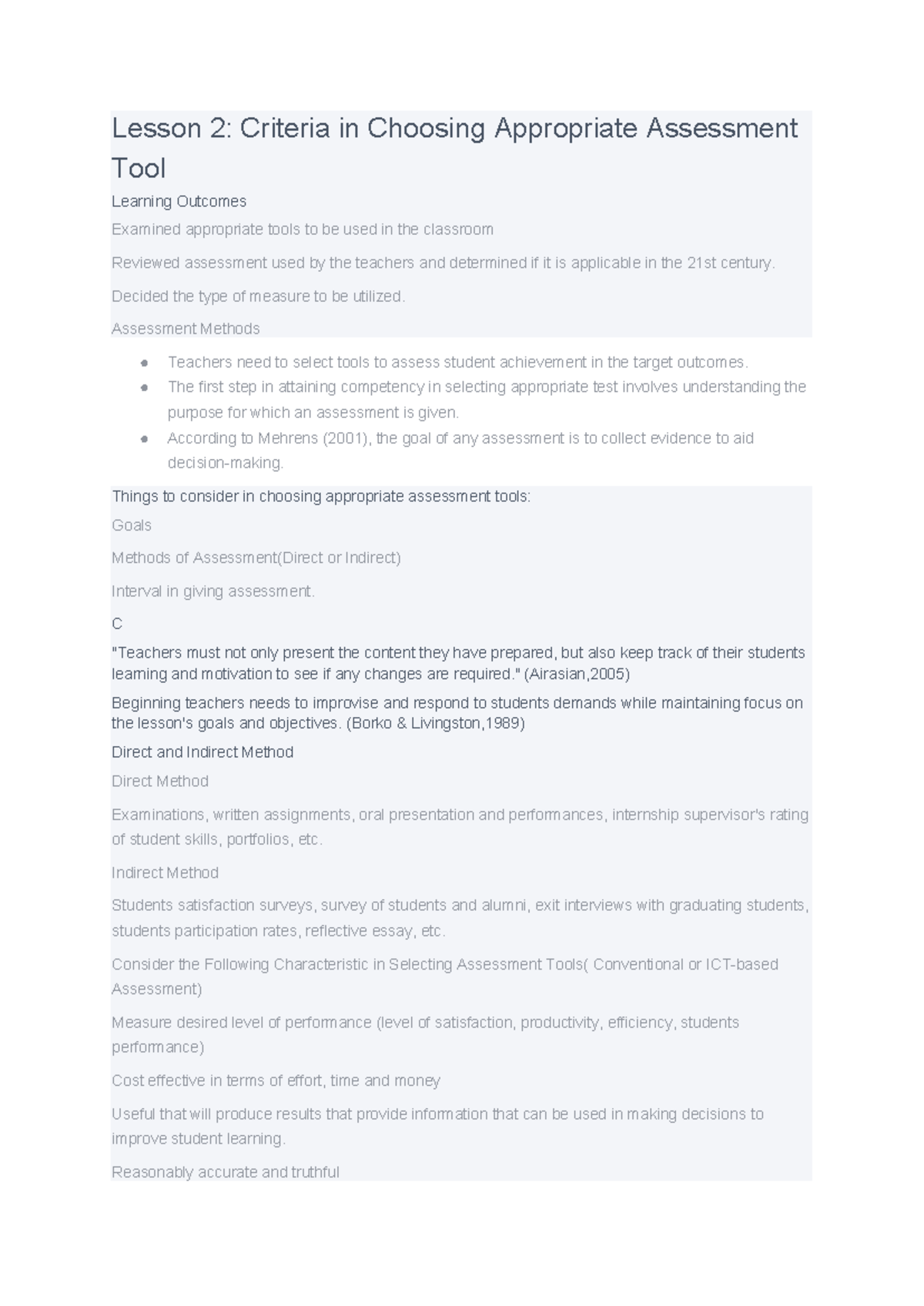 Lesson 2 Criteria in Choosing Appropriate Assessment Tool - Decided the ...