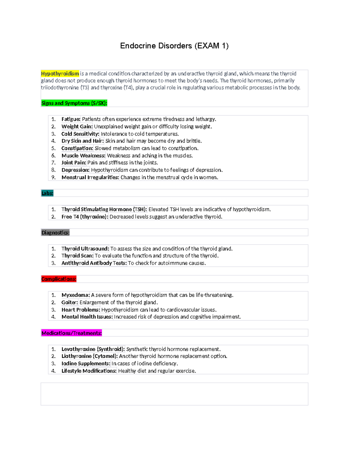 EXAM 1 Endocrine Study Guide - Endocrine Disorders (EXAM 1 ...