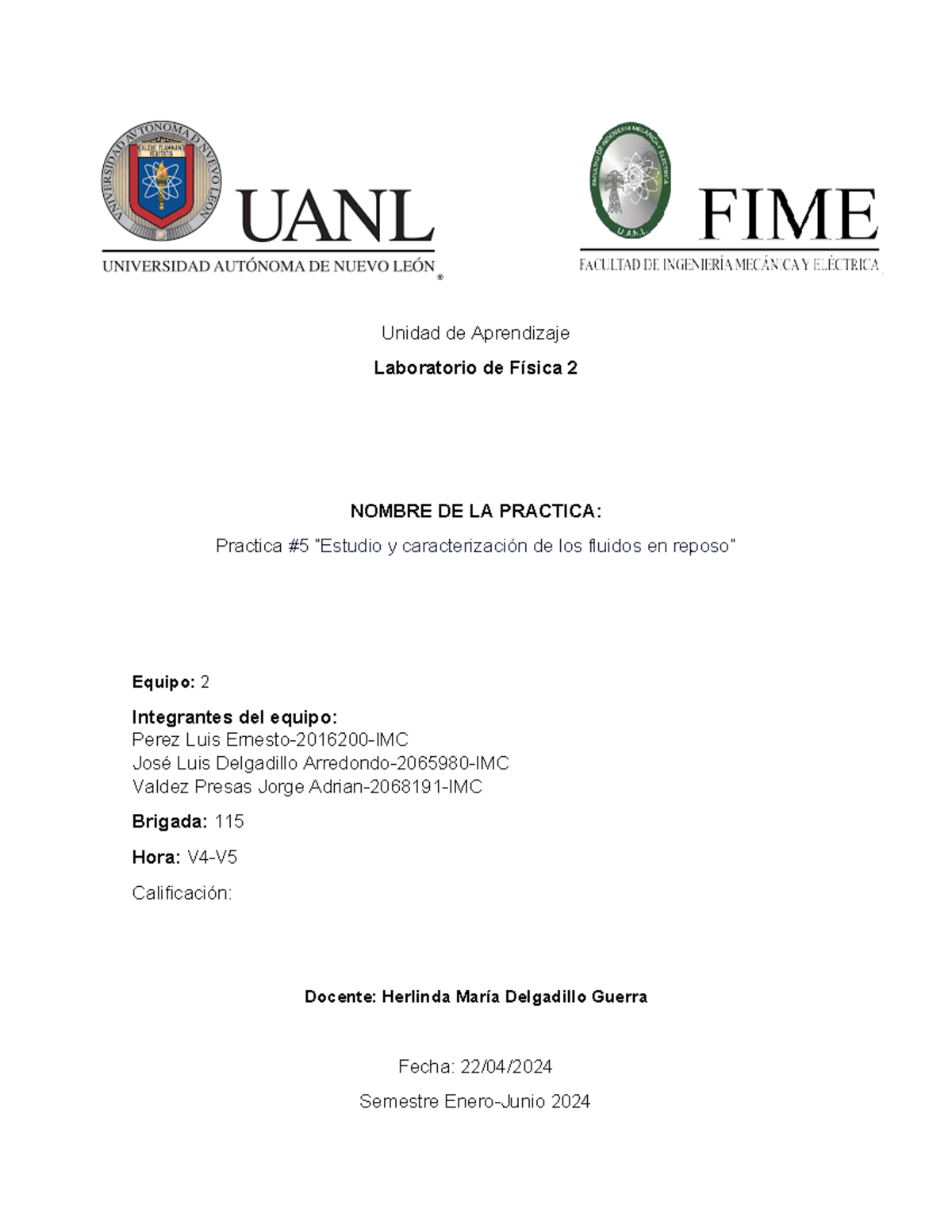 Practica de lab. 5 - Laboratorio de Fisica II - Unidad de Aprendizaje Laboratorio de Física 2 ...