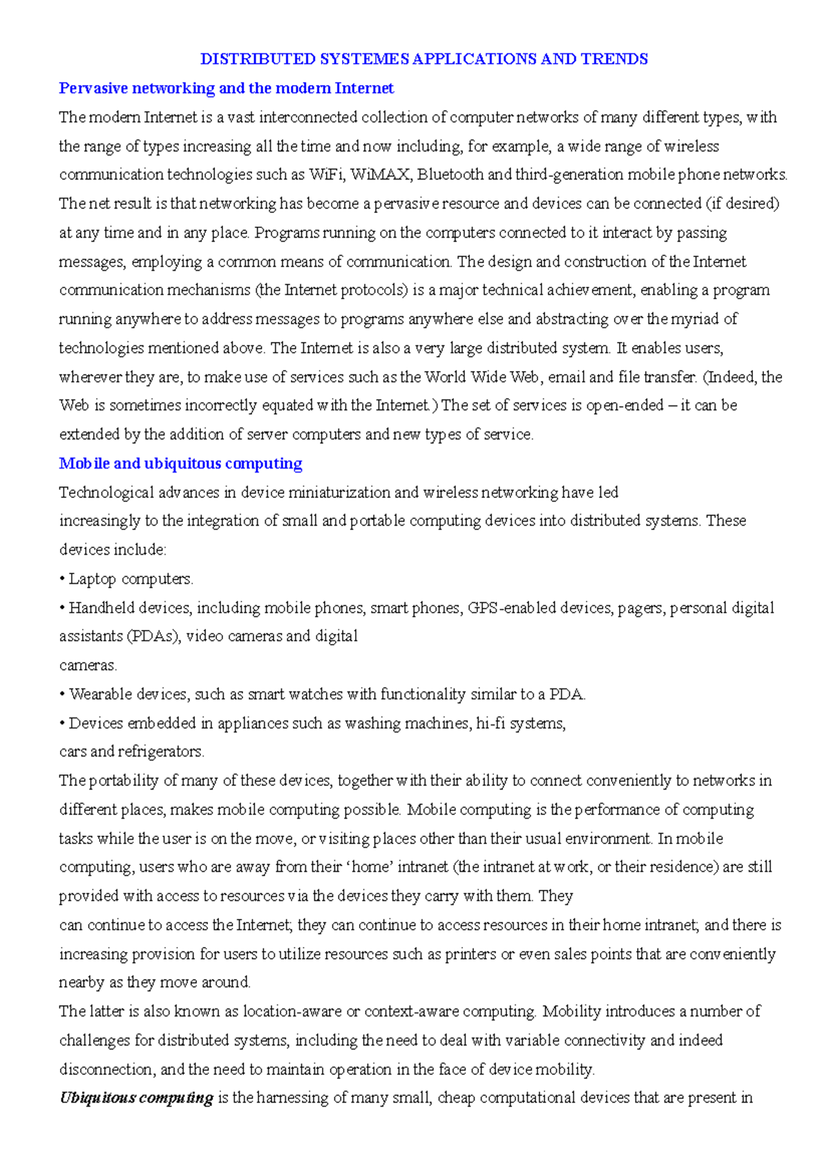 Distributed Systems SOA AND Clouds - DISTRIBUTED SYSTEMES APPLICATIONS AND TRENDS Pervasive ...