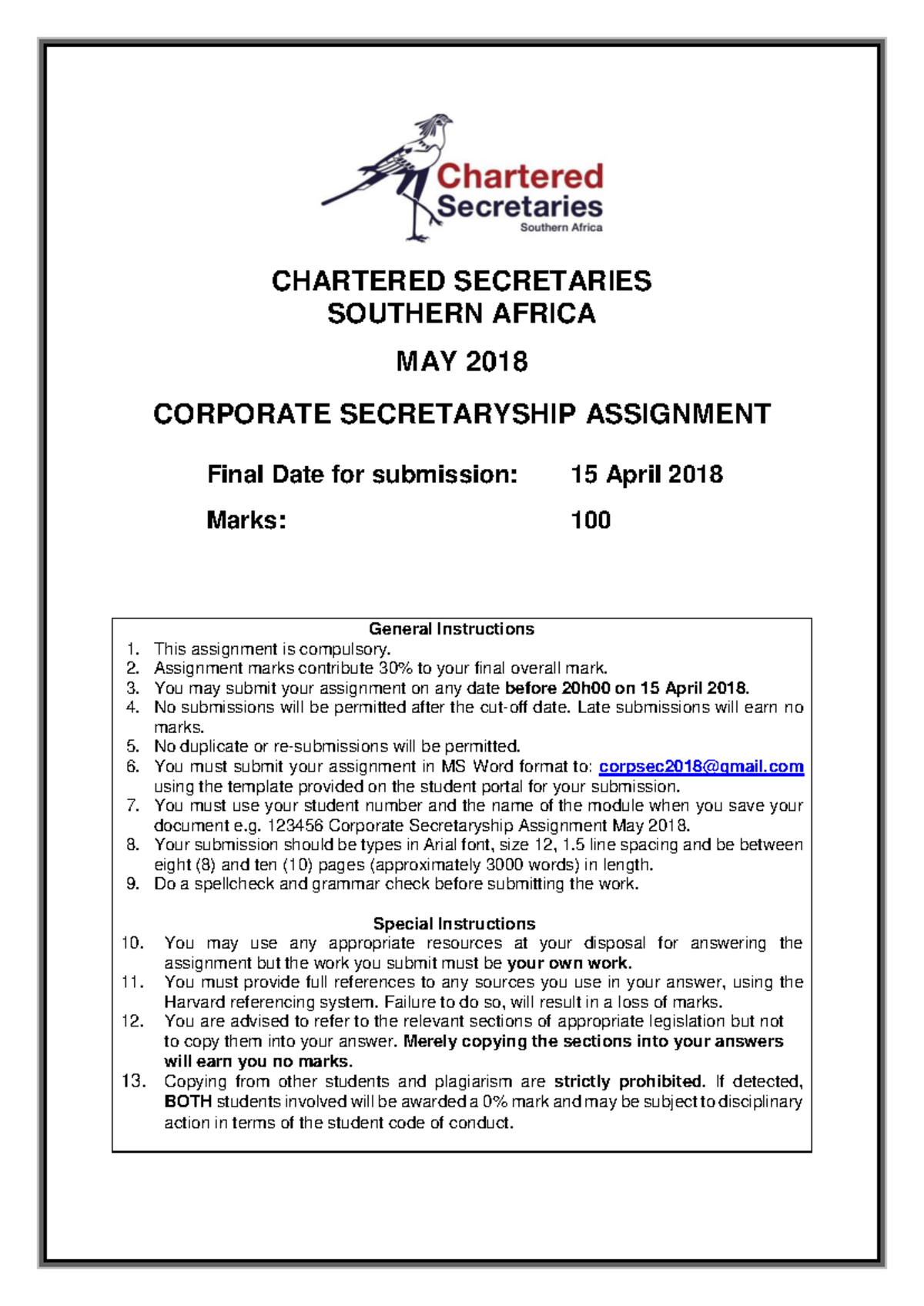 Assignment Corporate Secretaryship May 2018 final - CHARTERED ...