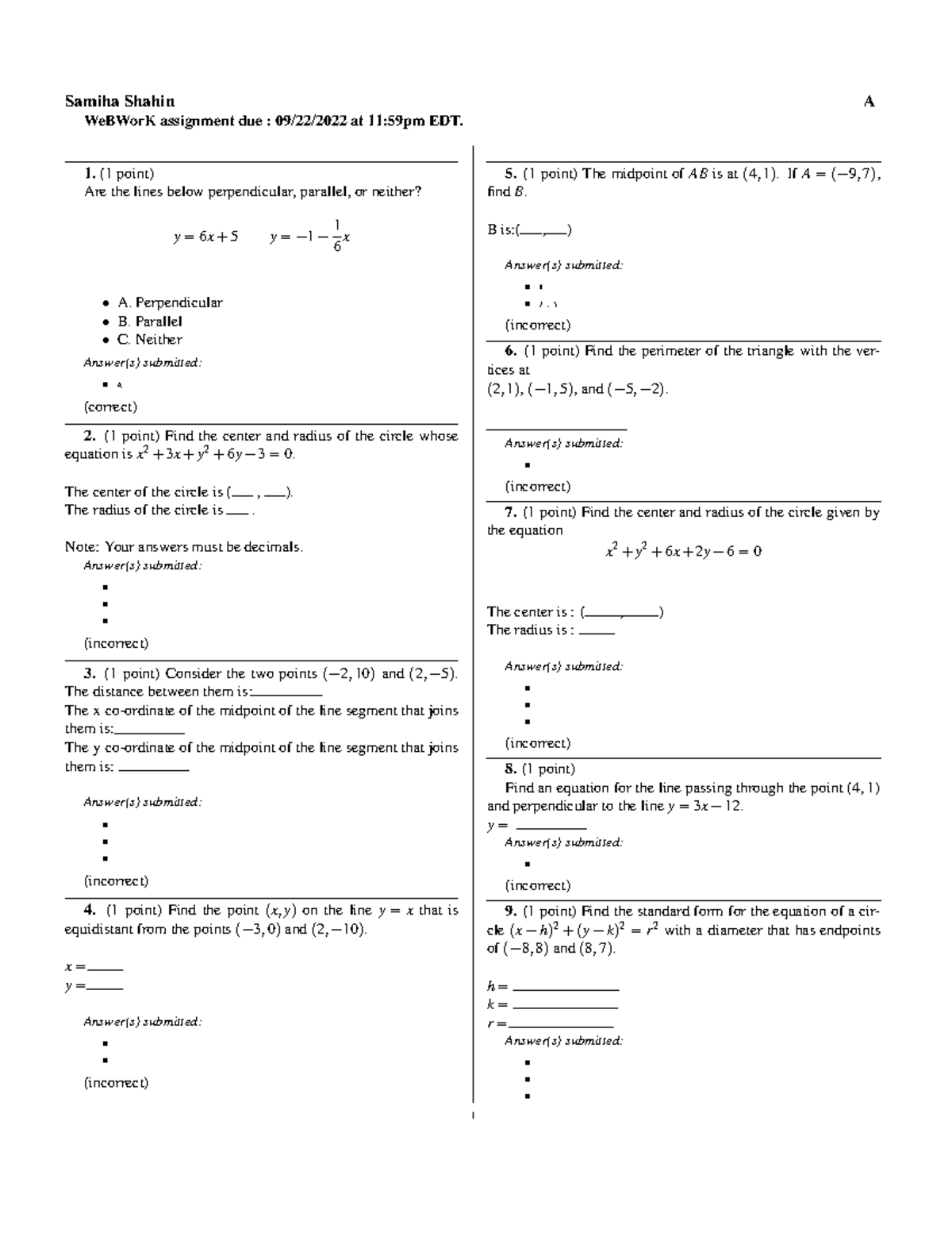 MATH 201 FALL 2022 - assigment - KWihgWKgWghm TdATnpEWrrhemidmsatd. 98 : 11 : 1911 Wsuu. 48 ...
