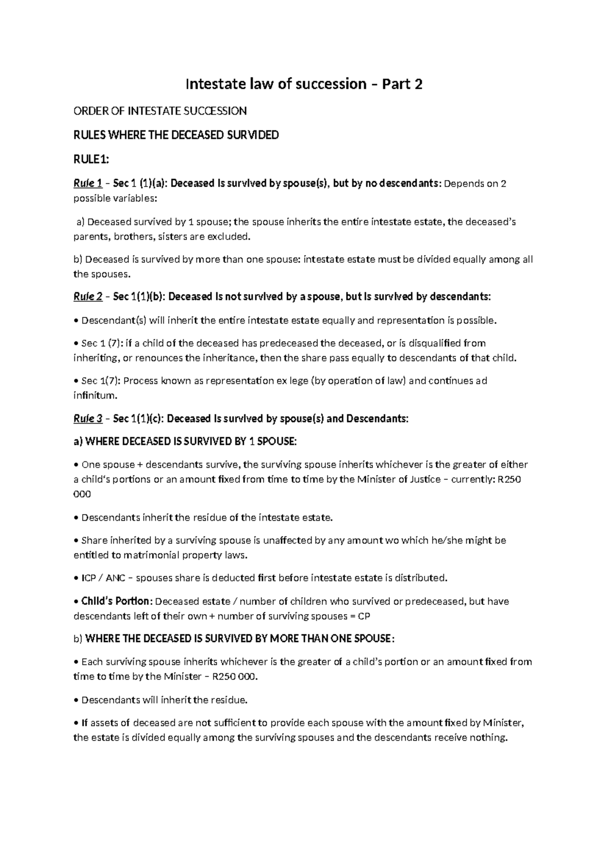 313 Rules - Summary Law of Succession - Intestate law of succession ...