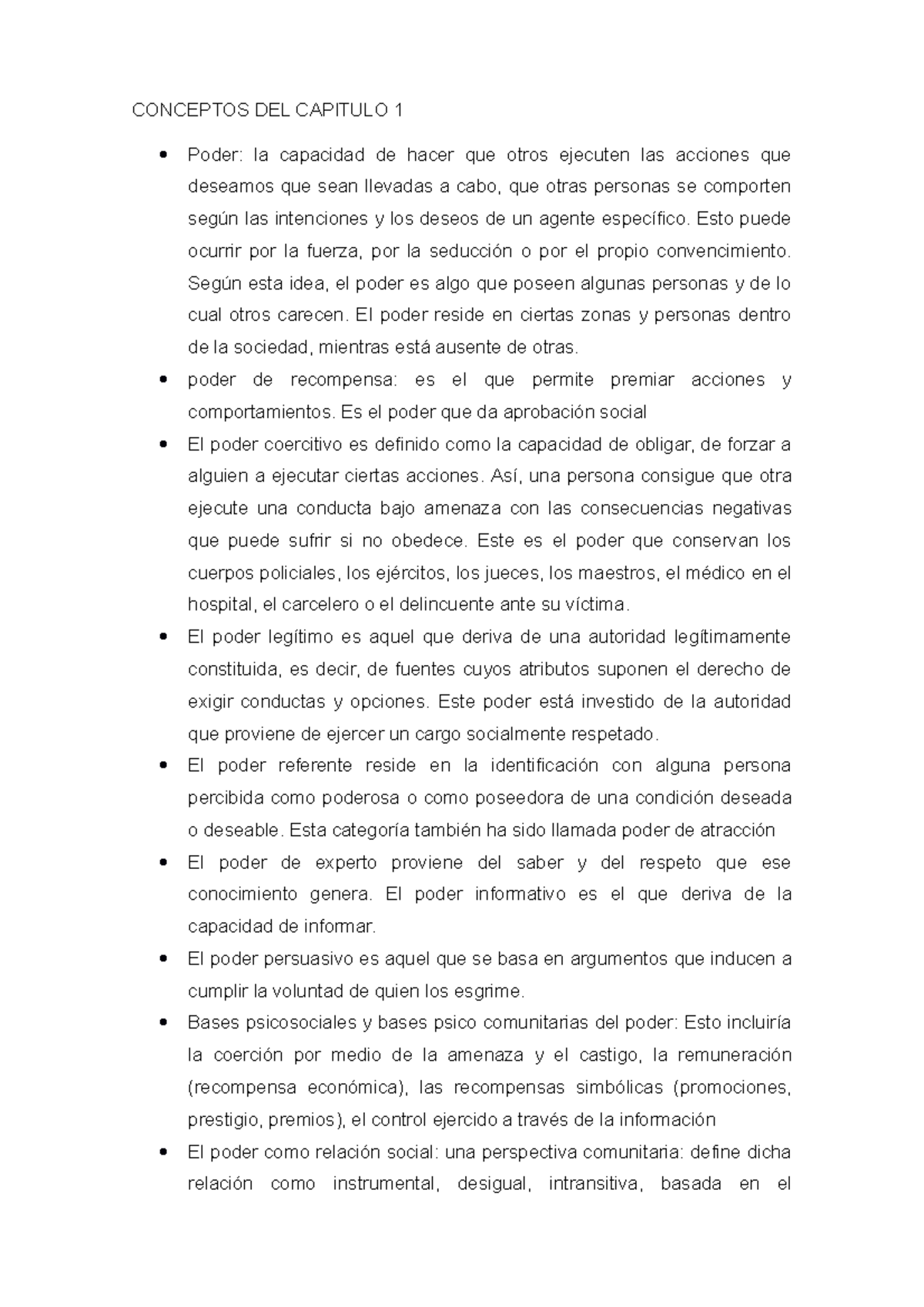 Conceptos DEL Capitulo 1 Y 2 - CONCEPTOS DEL CAPITULO 1 Poder: la ...