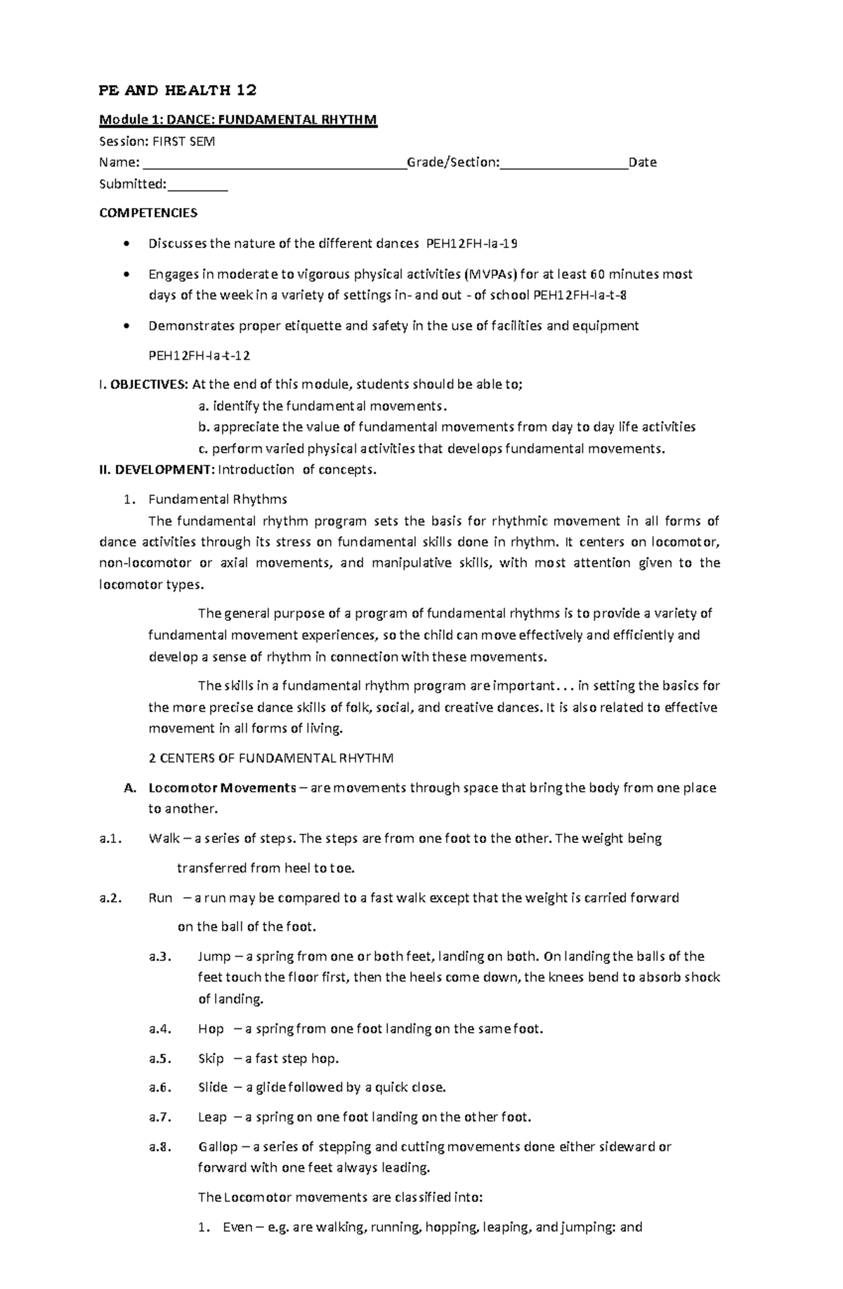 Module 1-4 HOPE 3 PE-AND- Health-12 Fundamental- Rhythm-1 - PE AND ...