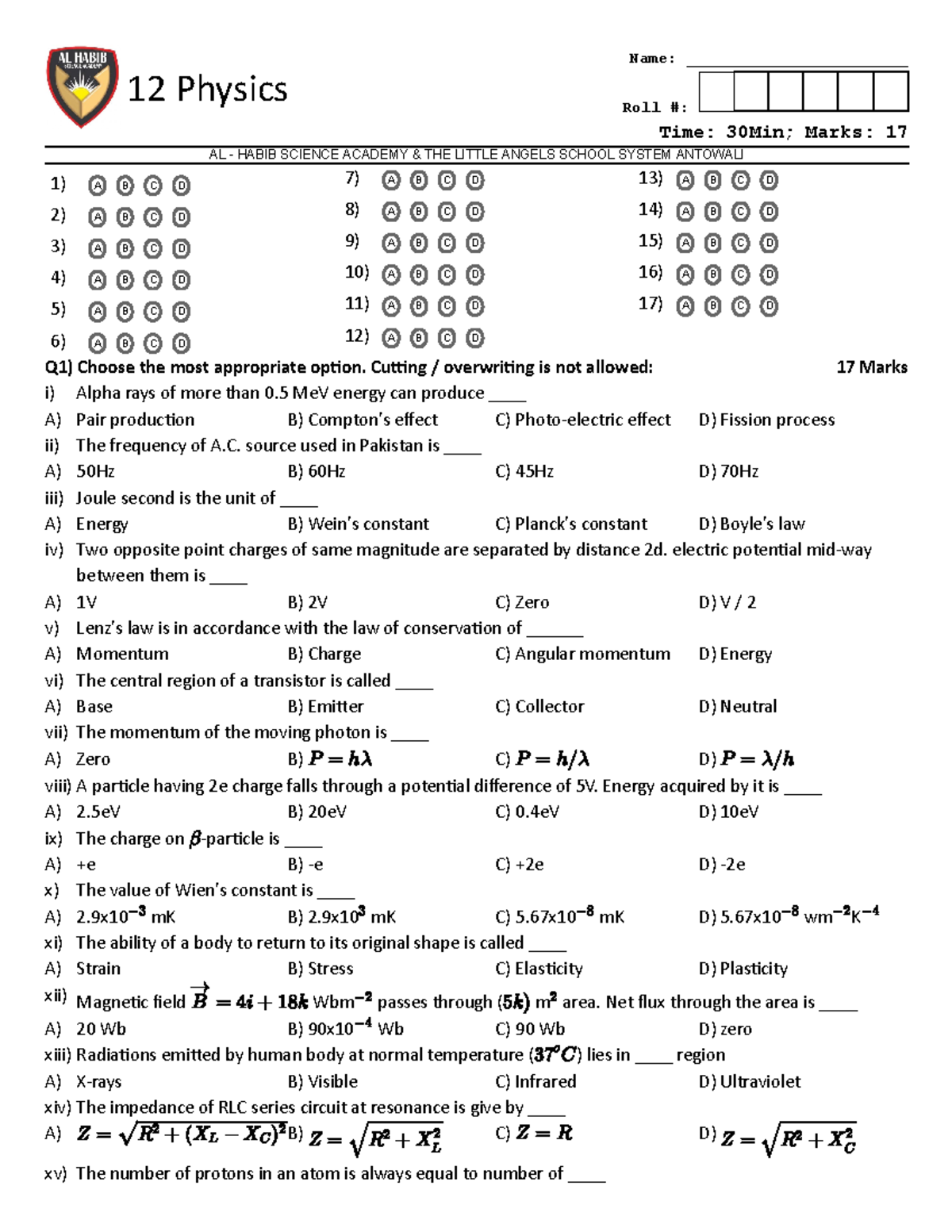 12 Physics - Full Book - 17 Marks 12 Physics Name ...