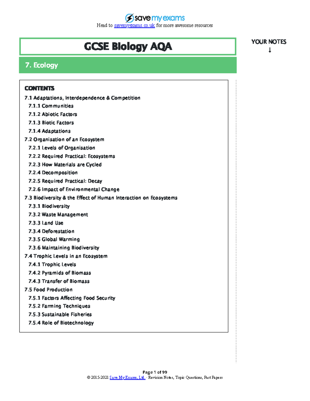 Biodiveristy,ecology,adaptation notes - Page 1 of 99 GCSE Biology AQA 7 ...