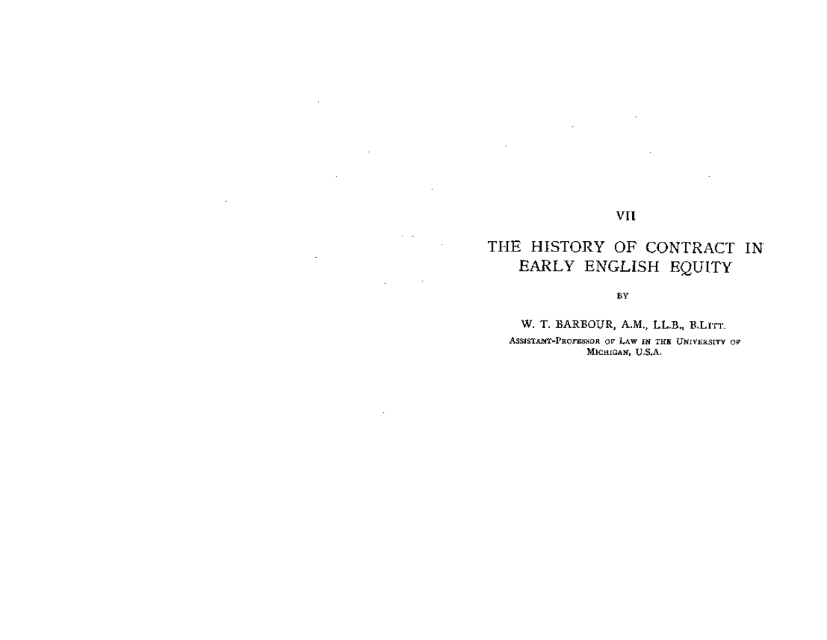 History Contract - Lecture notes 34 - ####### THE HISTORY OF CONTRACT ...