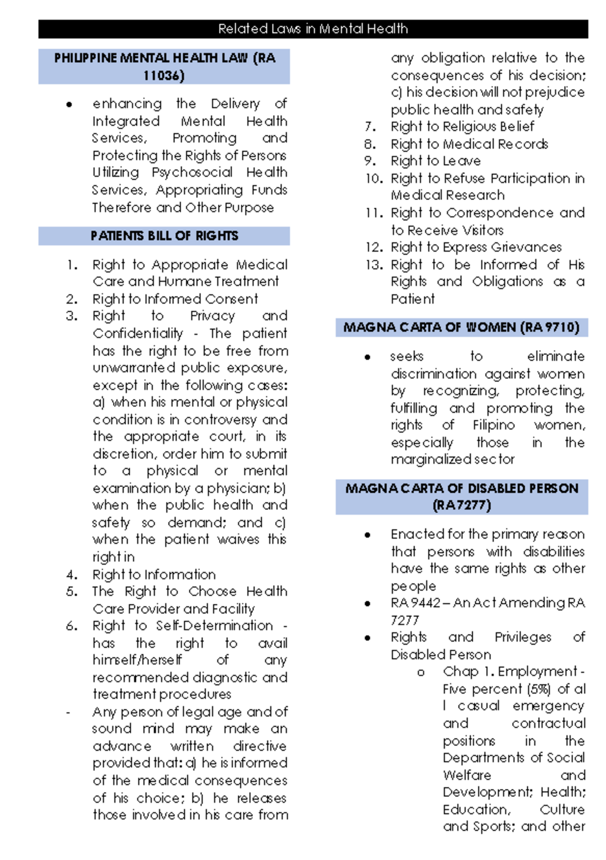 Related Laws in Mental Health - Related Laws in Mental Health ...