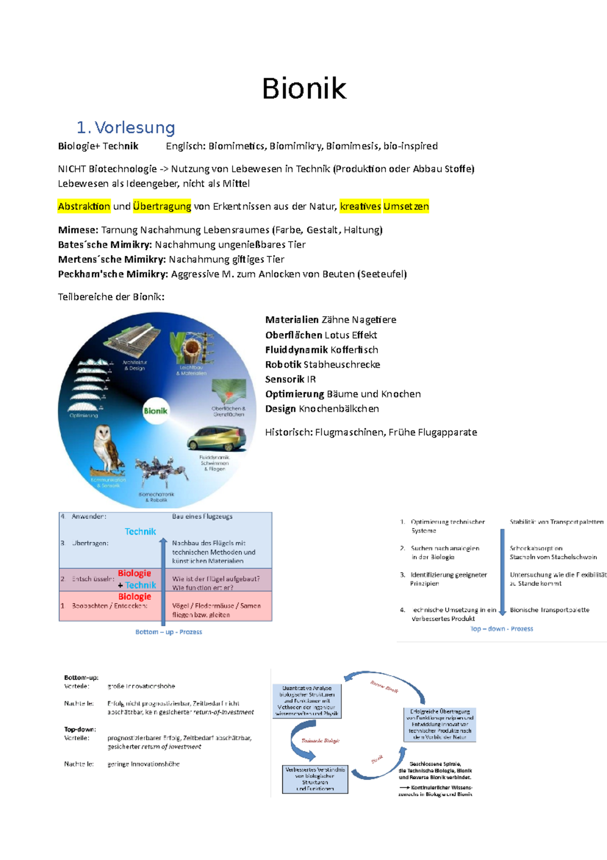 Bionik Zusammenfassung - Bionik 1 Biologie+ Technik Englisch ...