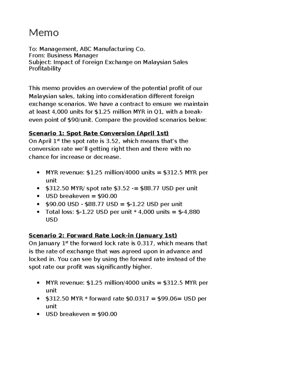 4-2 Assignment - Foreign Exchange - Memo To: Management, ABC ...