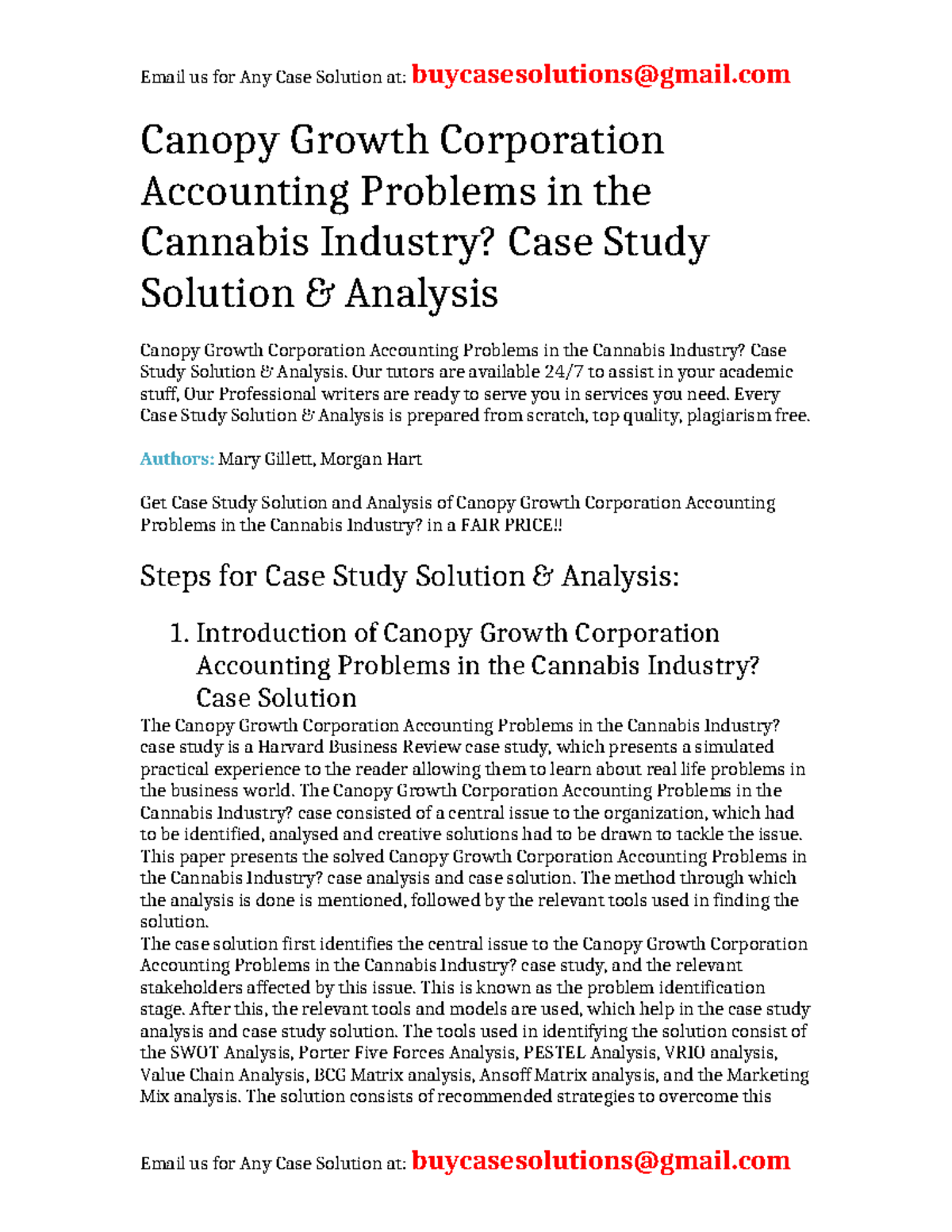Case Solution Canopy Growth Corporation Accounting Problems in the ...