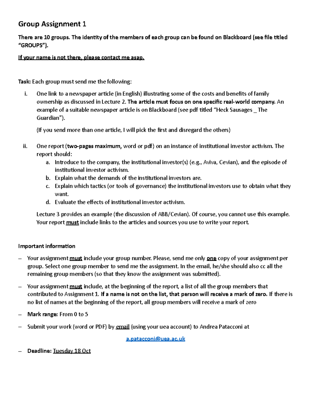 Group Assignment 1 - .。。。。。 - Group Assignment 1 There are 10 groups. The identity of the ...