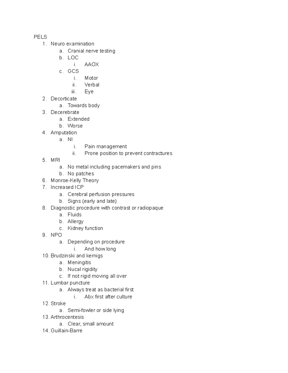 Exam 1 Learning Session - PELS Neuro examination a. Cranial nerve ...