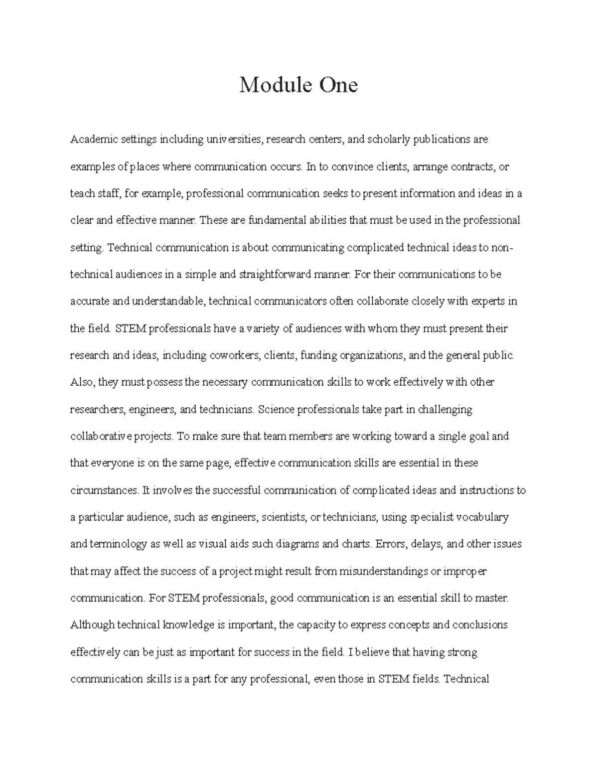 Module One IT Comm - Module One Academic settings including ...