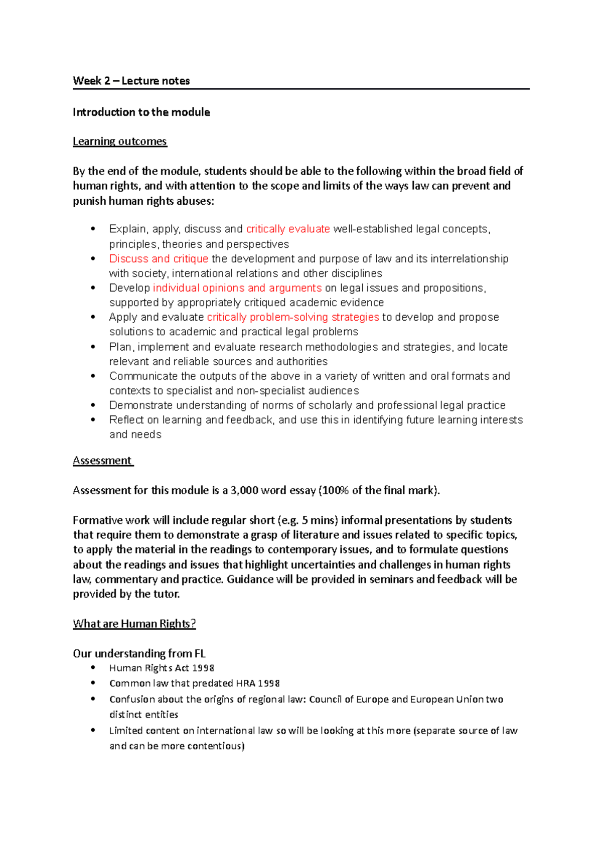 2 Lecture Notes Week 2 Lecture Notes Introduction To The Module Learning Outcomes By The