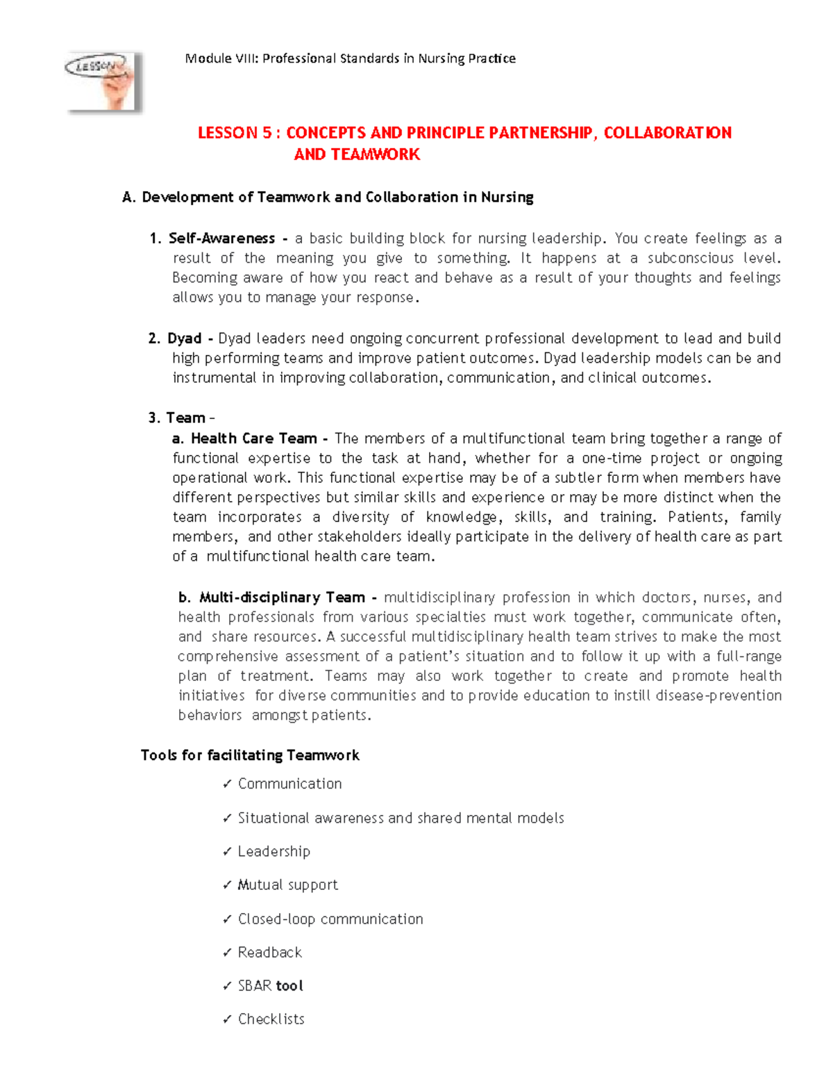 Module 8 lesson 5 CONCEPTS AND PRINCIPLE PARTNERSHIP, COLLABORATION AND ...
