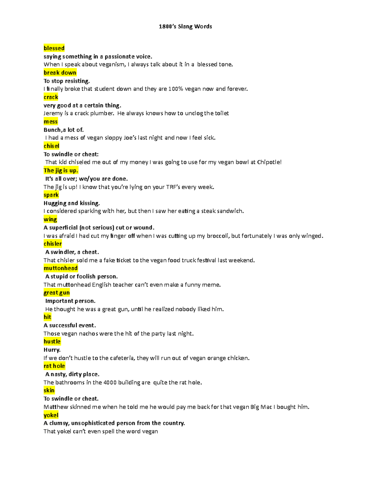 1800's slang words - blessed saying something in a passionate voice ...