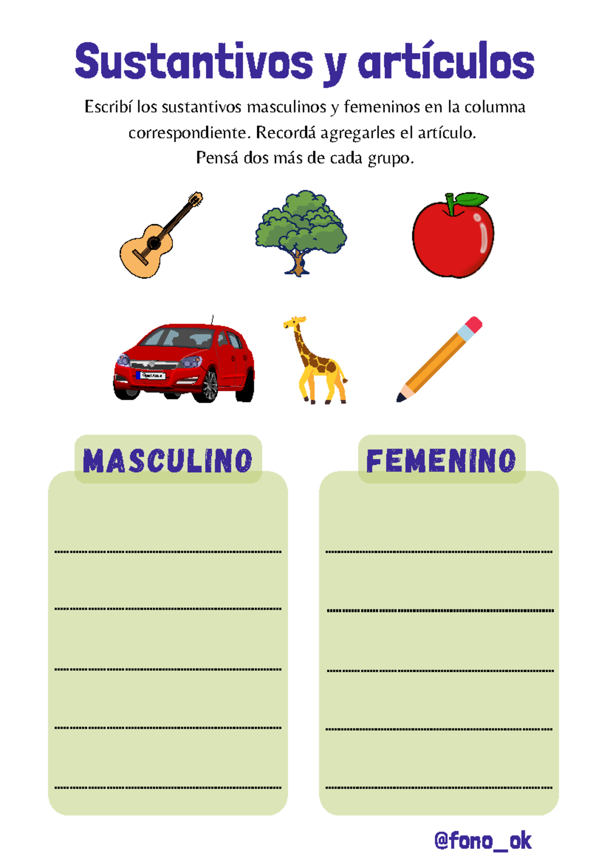 Vocabulario Y MÁS - Opel Astra MASCULINO FEMENINO Escribí los ...