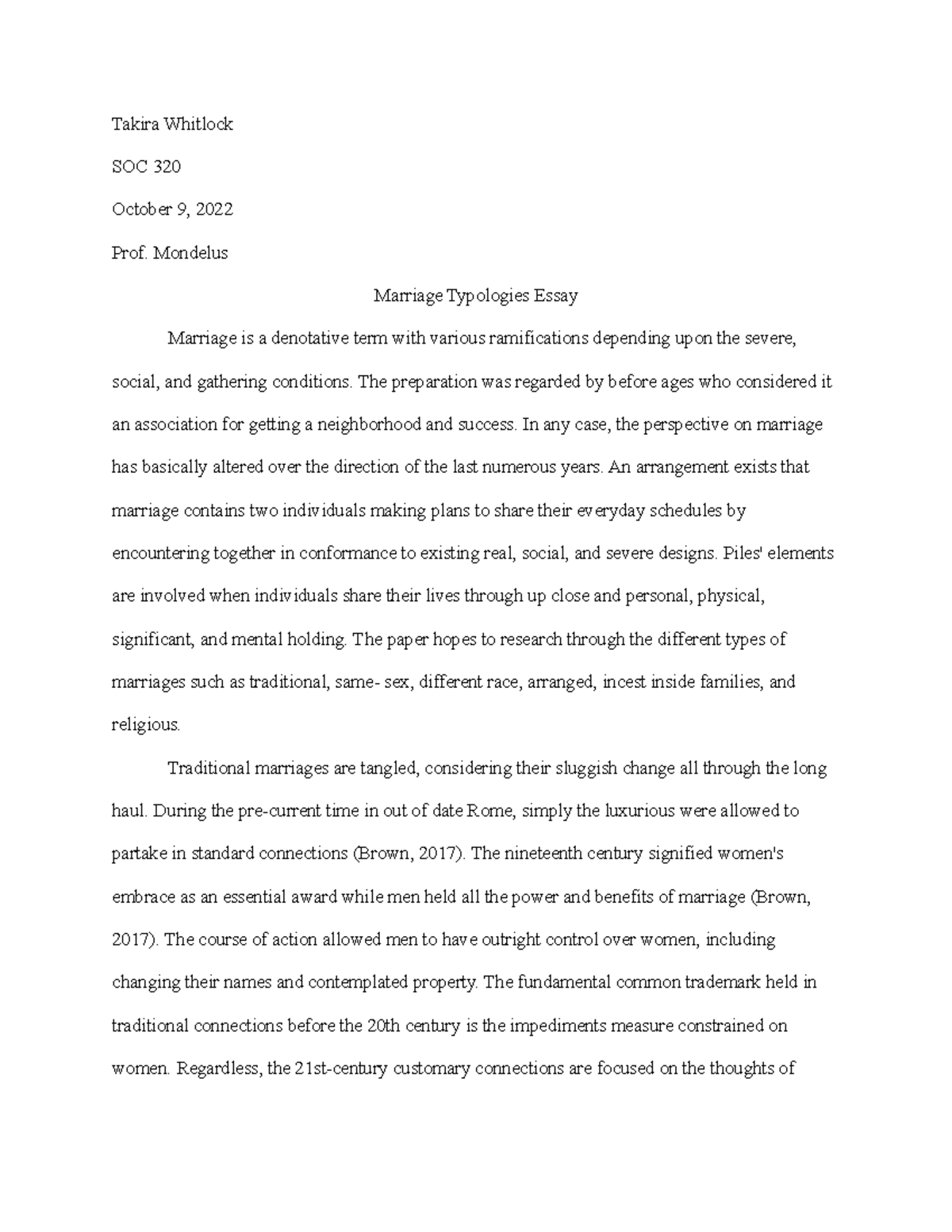 Soc 320 marriage typology essay - Takira Whitlock SOC 320 October 9 ...
