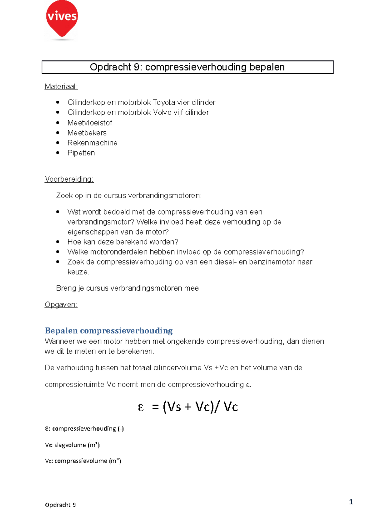 Labo voertuigtechnologie opdracht 9 compressieverhouding 21-22 ...