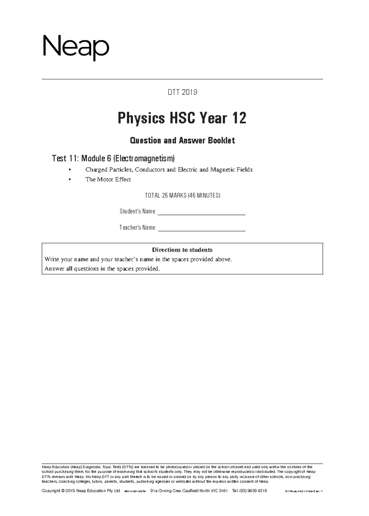 11test - dfjaofjasdof - DTT 2019 Physics HSC Year 12 Question and ...