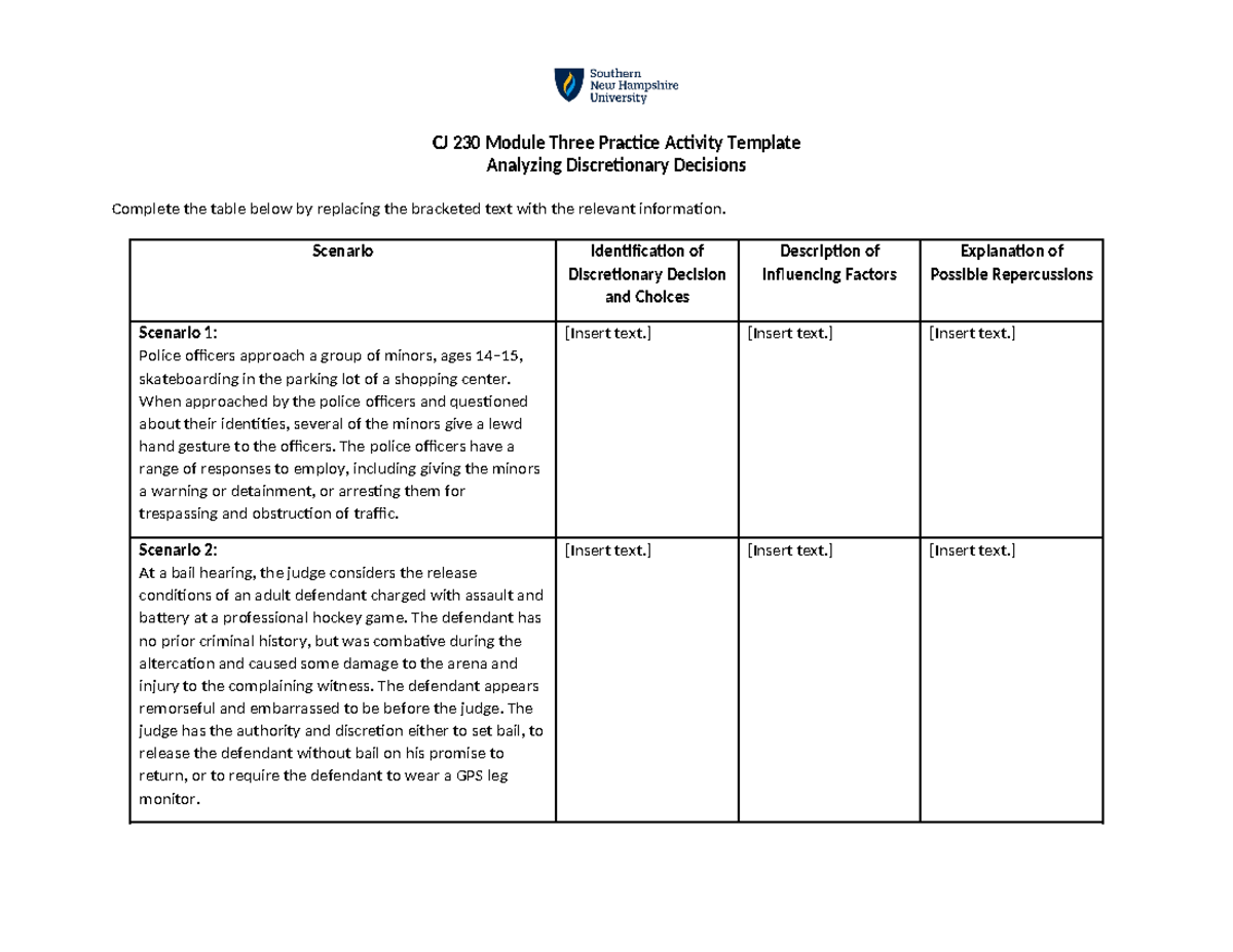 CJ 230 Module Three Practice Activity Template - CJ 230 Module Three ...