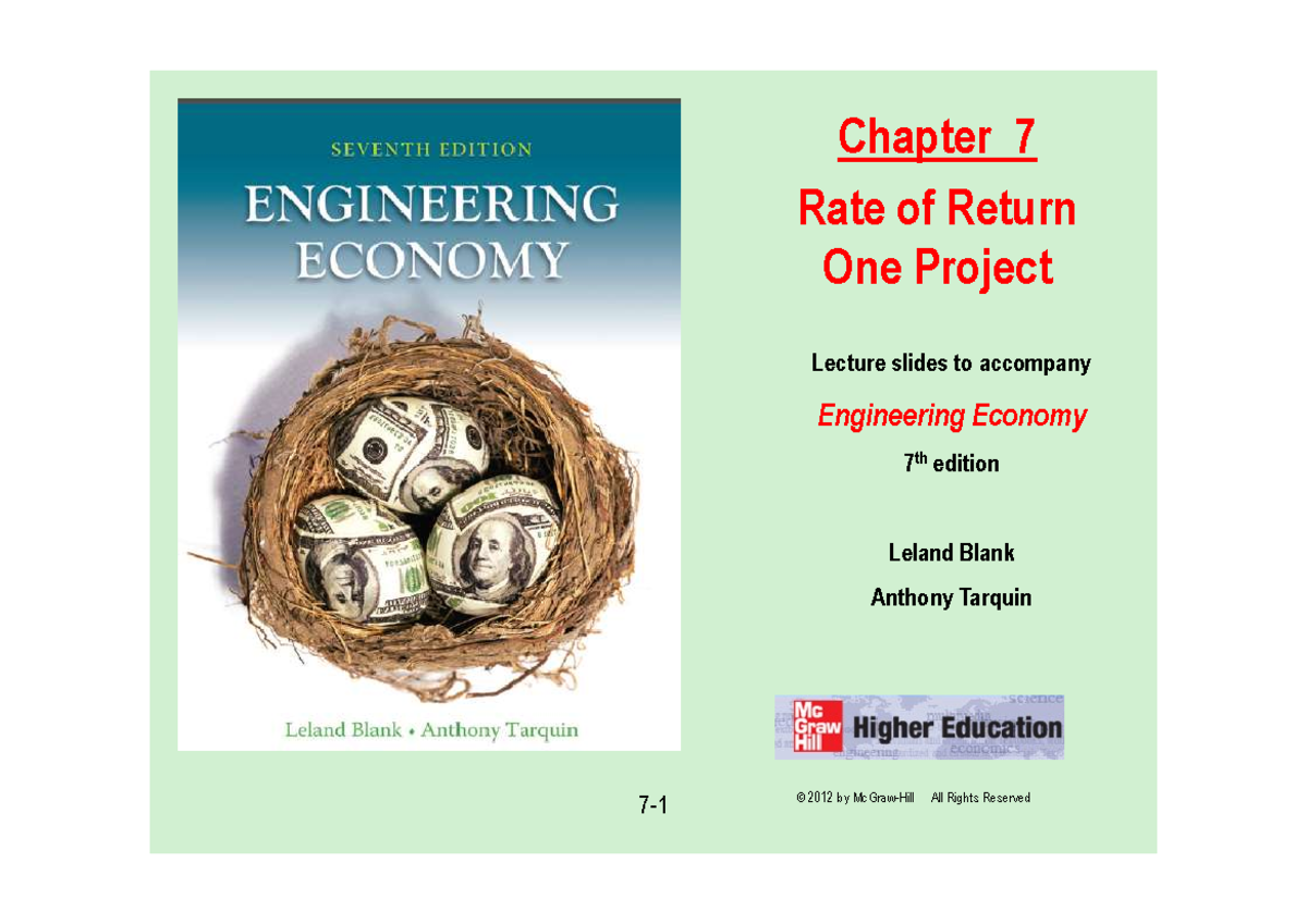 Week 08 Ch 7 Rate of Return for Single Project (corrected) - 7- Lecture ...