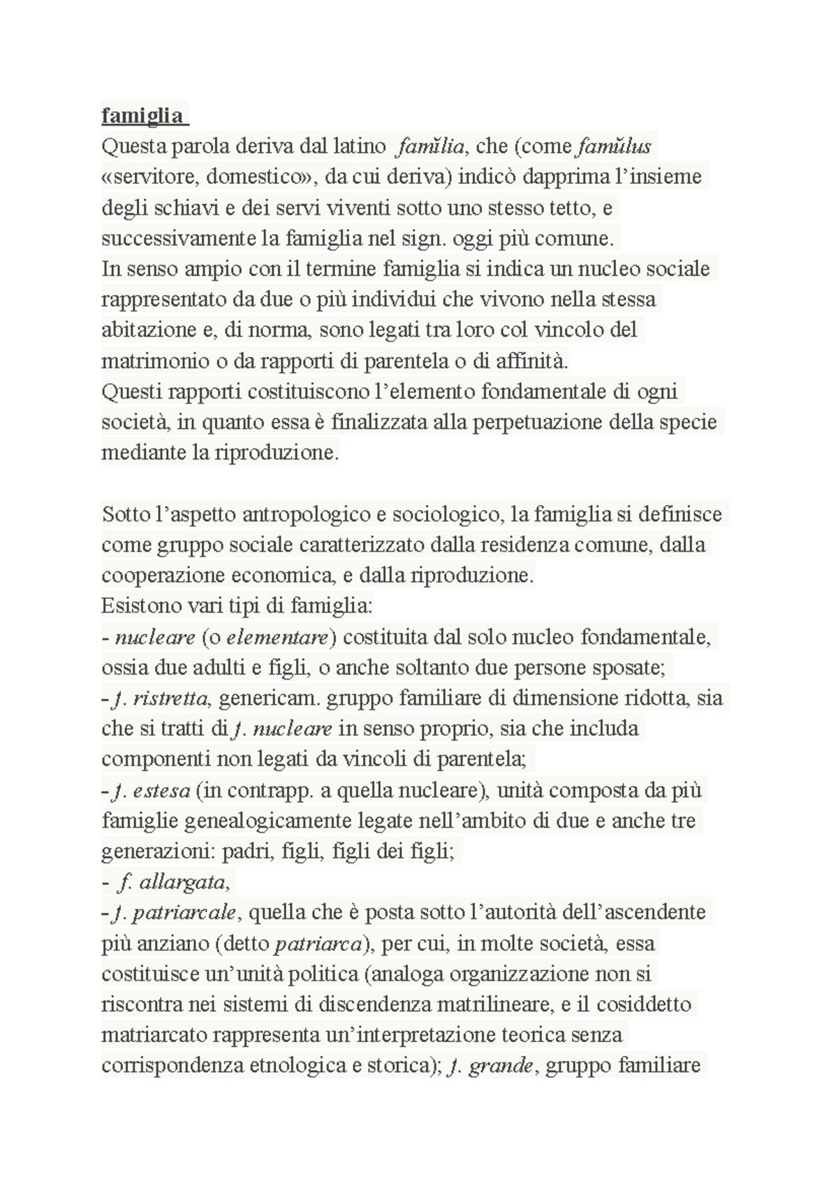 Famìglia - studio di una ricerca sulla parola famiglia e la sua ...