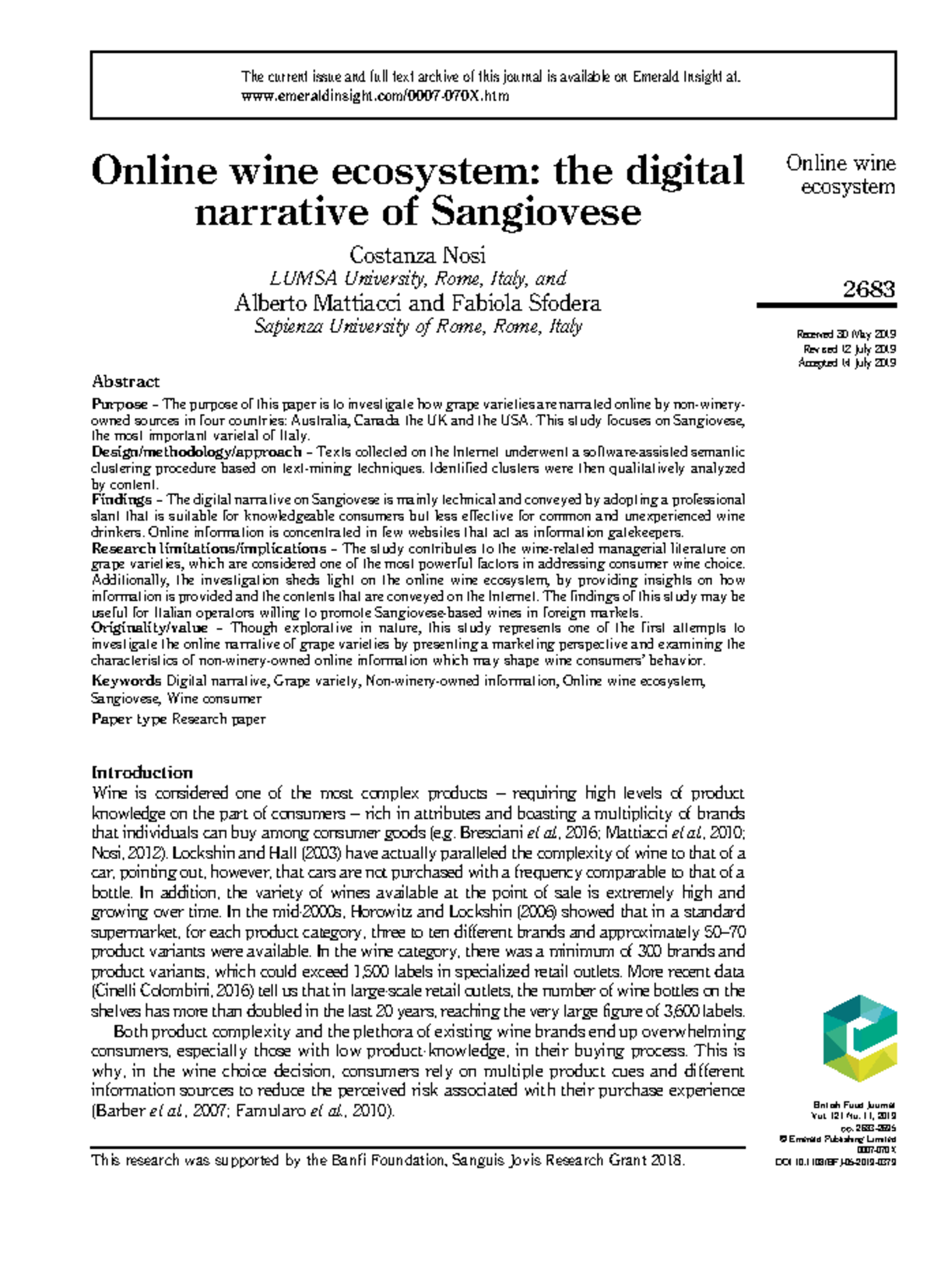 Wine ecosystem- libro per esame - Online wine ecosystem: the digital narrative of Sangiovese ...