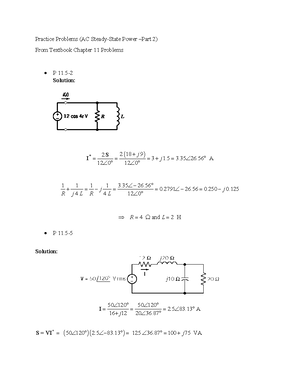 Practice Problems (AC Steady State-part 1) - Practice Problems (AC Steady 1) From Textbook ...