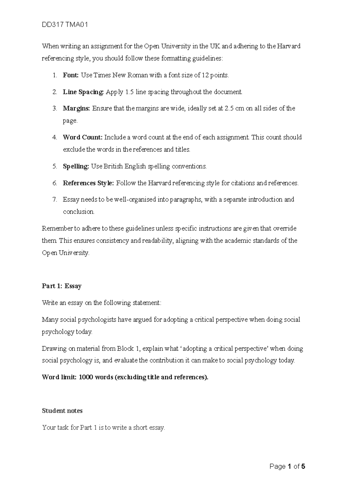 DD317 TMA01 - 1. Font: Use Times New Roman with a font size of 12 ...