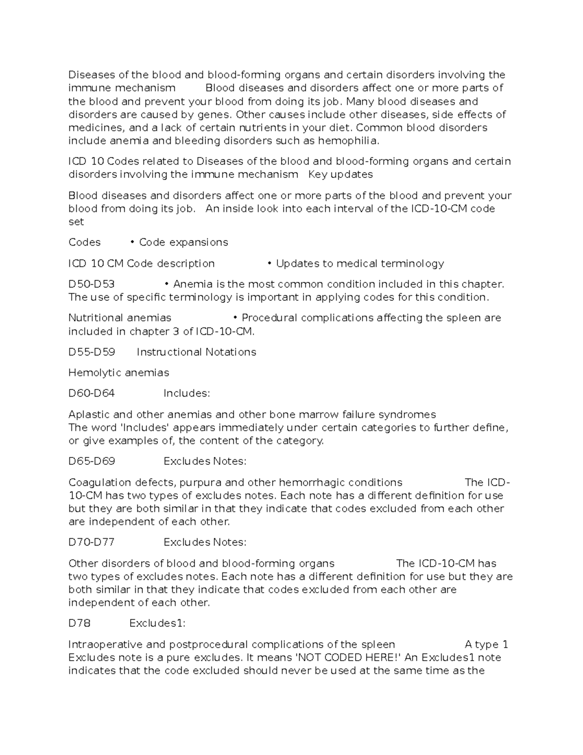 (D50–D89) Diseases of the Blood and Blood-Forming Organs and Certain ...