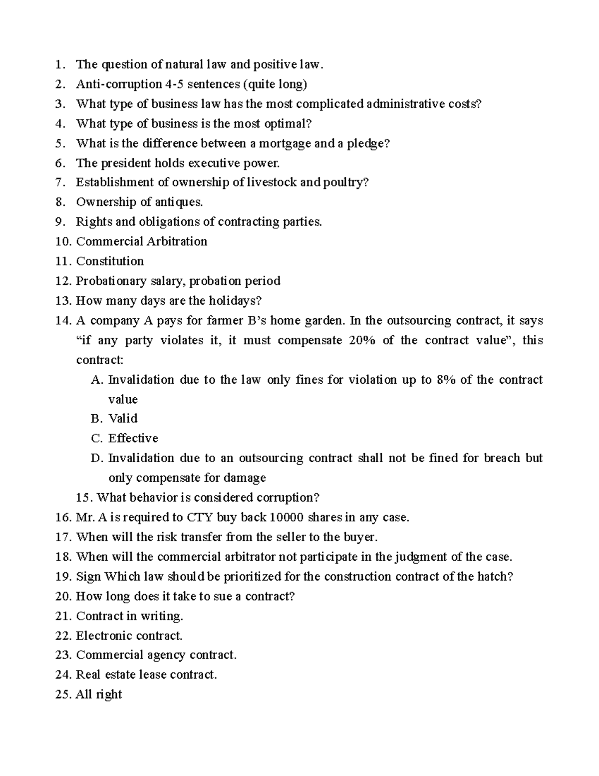 [Business Law] Practice questions - The question of natural law and ...
