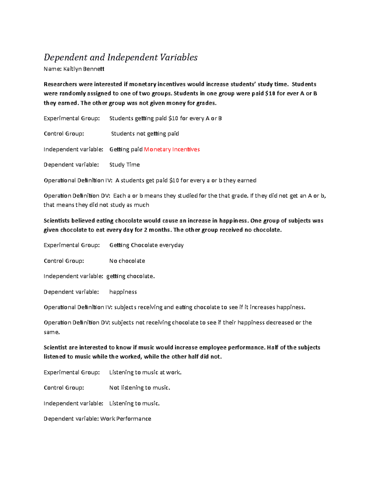 Kaitlyn Bennett Dependent and Independent Variables Homework - Dependent and Independent ...