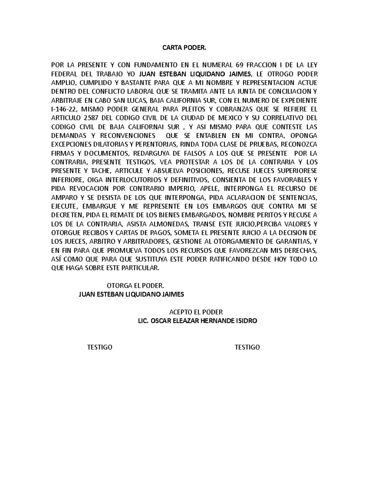 Carta Poder JUAN Liquidano Jaimes - CARTA PODER. POR LA PRESENTE Y CON ...