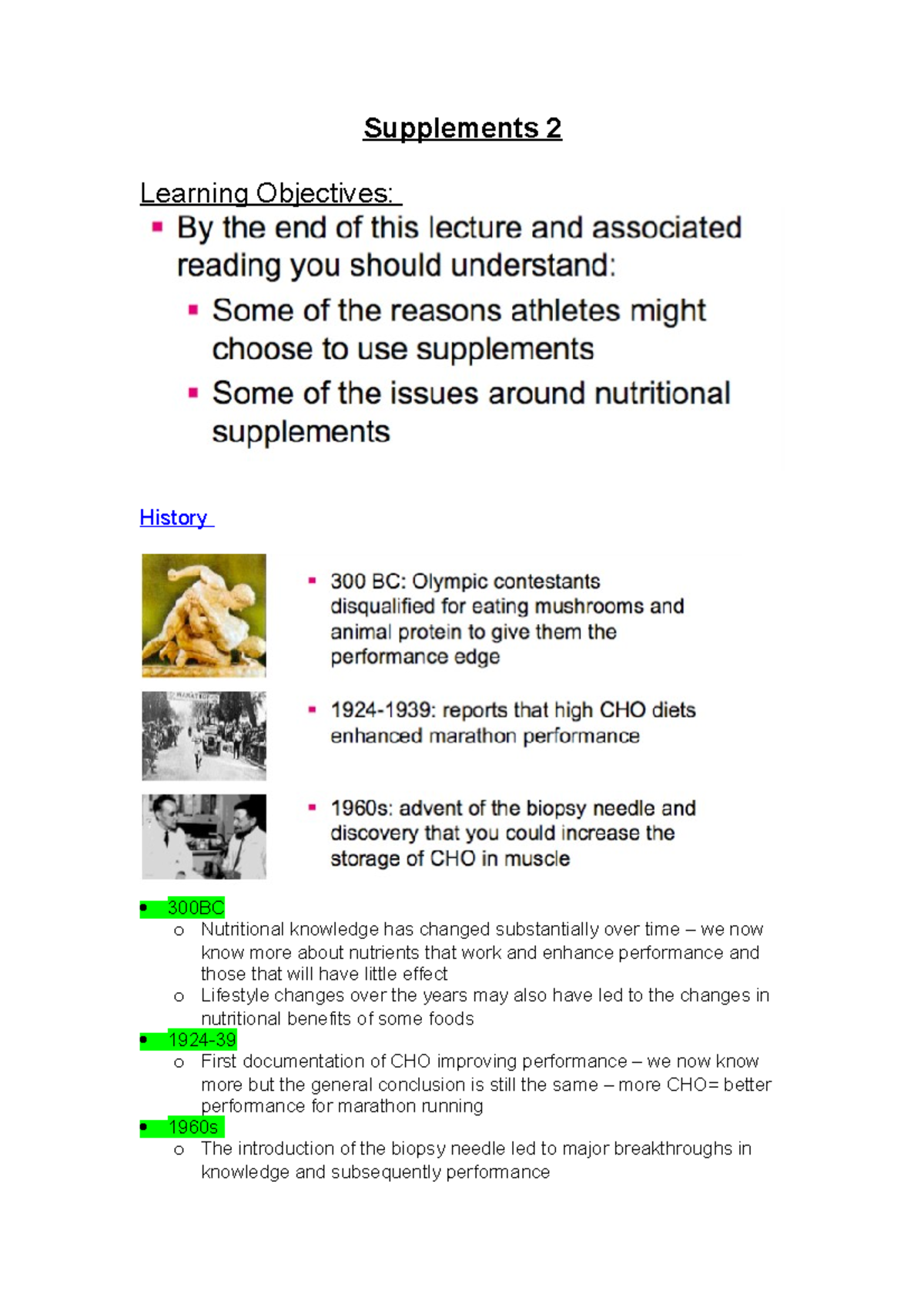 Revision - supplements 2 - Supplements 2 Learning Objectives: History ...