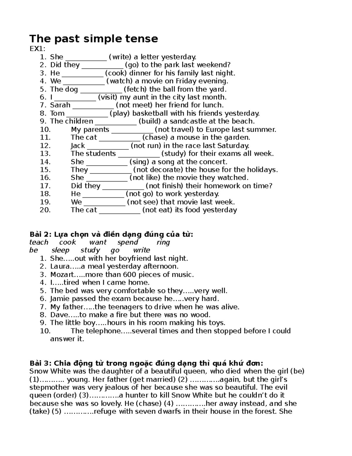 The past simple tense - The past simple tense EX1: 1. She ...