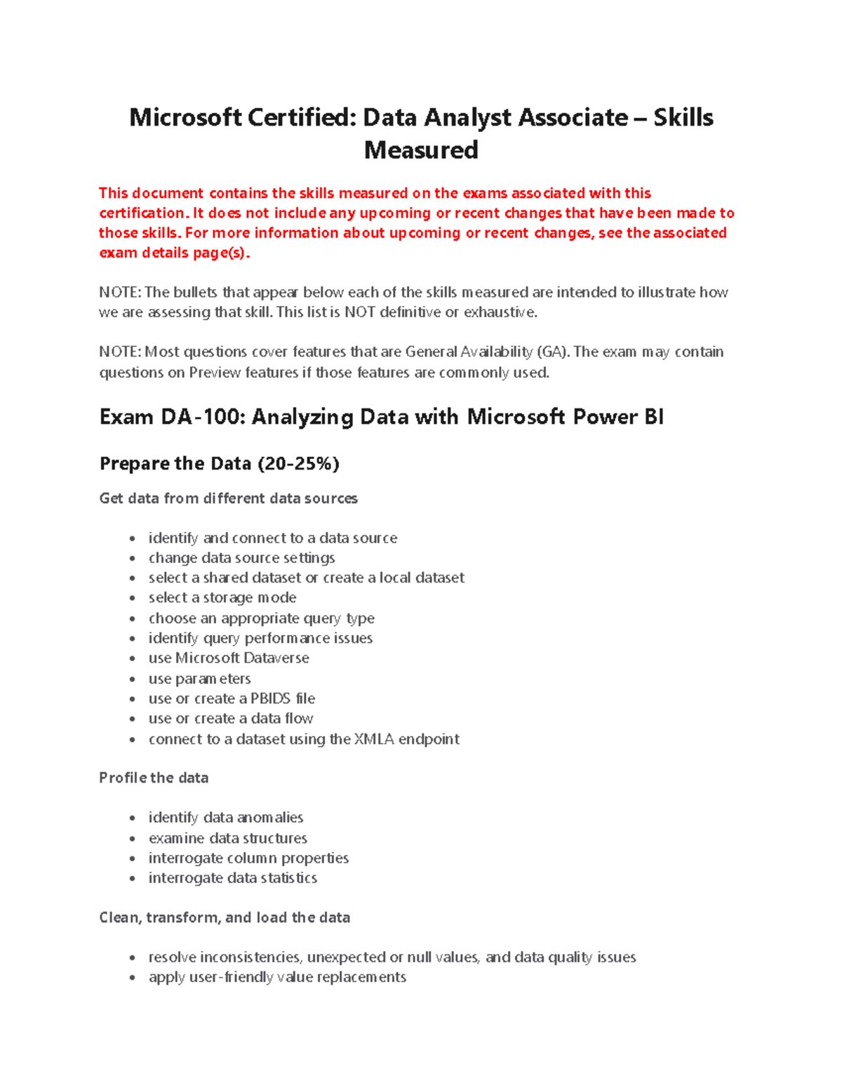 Microsoft certified data analyst associate skills measured - Microsoft ...