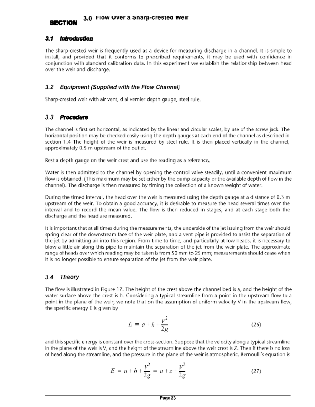 Experiment 3 Flow Over Sharp Crested Weir - Hydraulics1 - Studocu